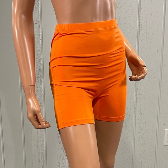 SHEIN | Shorts | Nwt Shein Womens Bright Orange Solid High Waist Biker Shorts Sz S | Poshmark